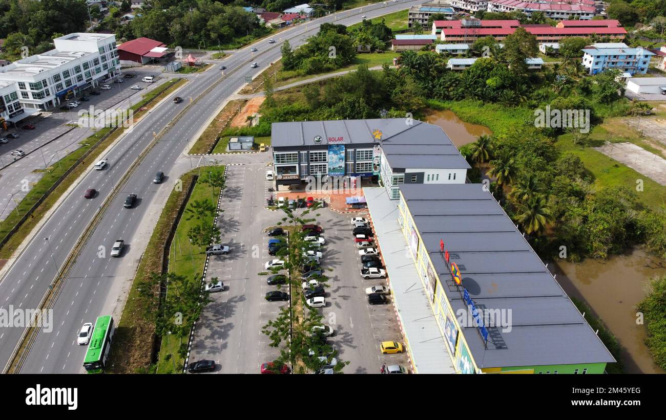 Aerial view of shop buildings in Serian, 60km away from Kuching Sarawak ...