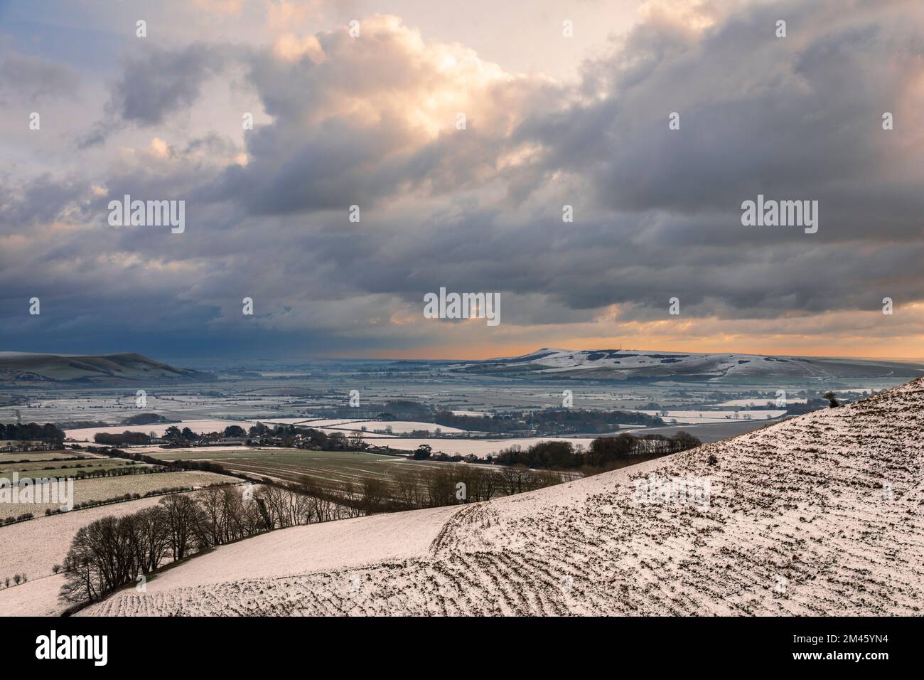 South downs snow covered winter wonderland between mount caburn and ...