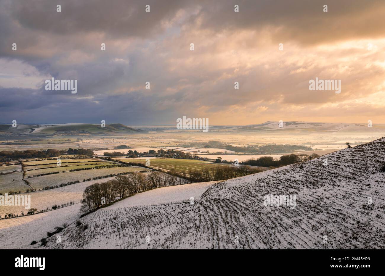 South downs snow covered winter wonderland between mount caburn and ...