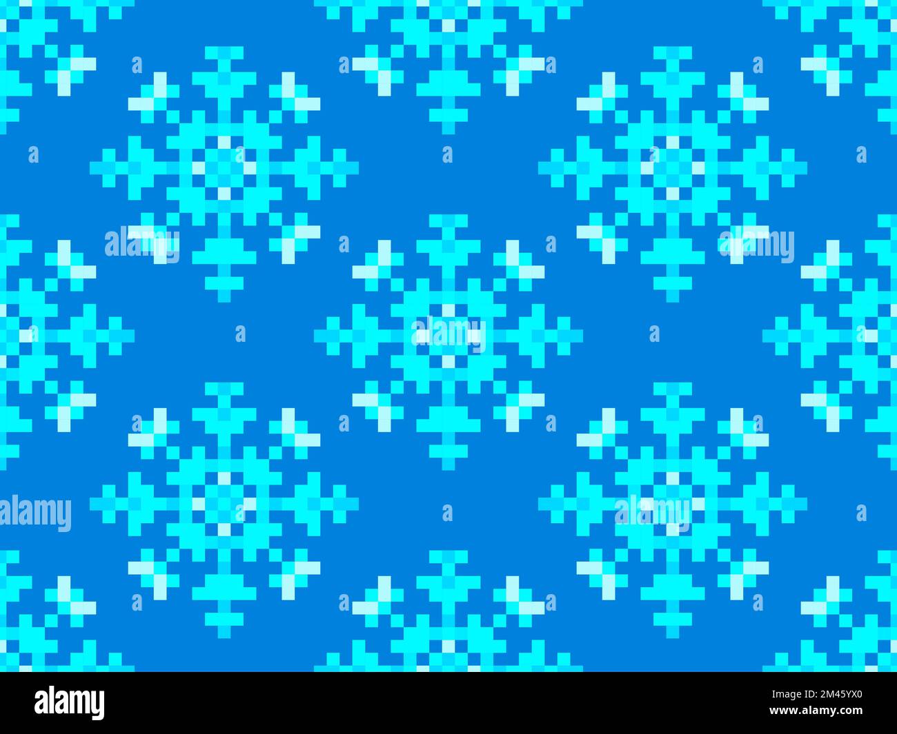 Pixel snowflakes seamless pattern. Christmas winter background in pixel ...