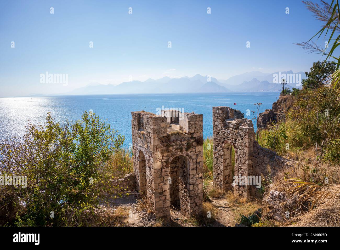 Antalya beach and beautiful blue sea and ancient ruin Stock Photo - Alamy