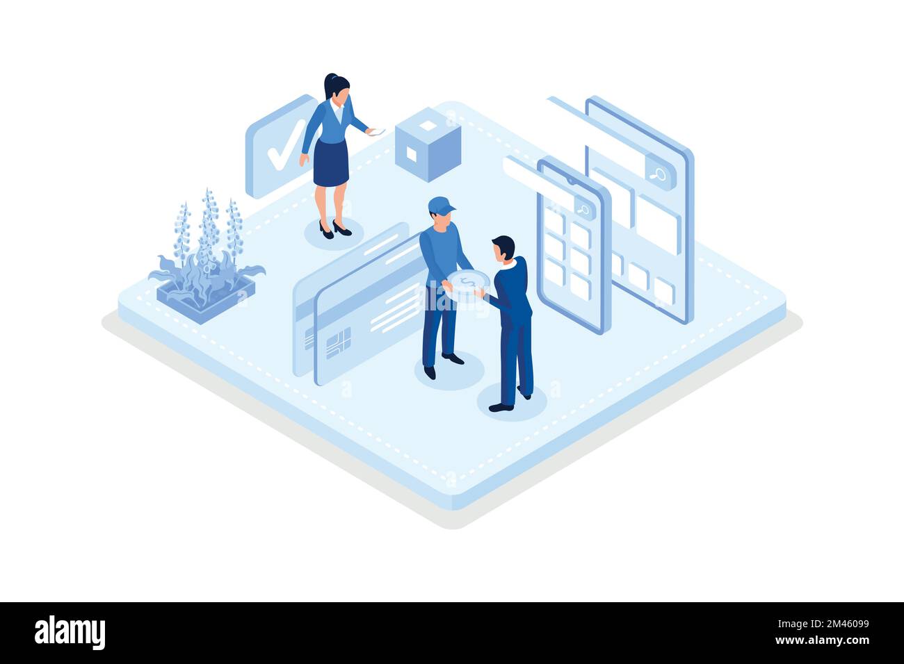 Financial, Characters paying online, isometric vector modern ...