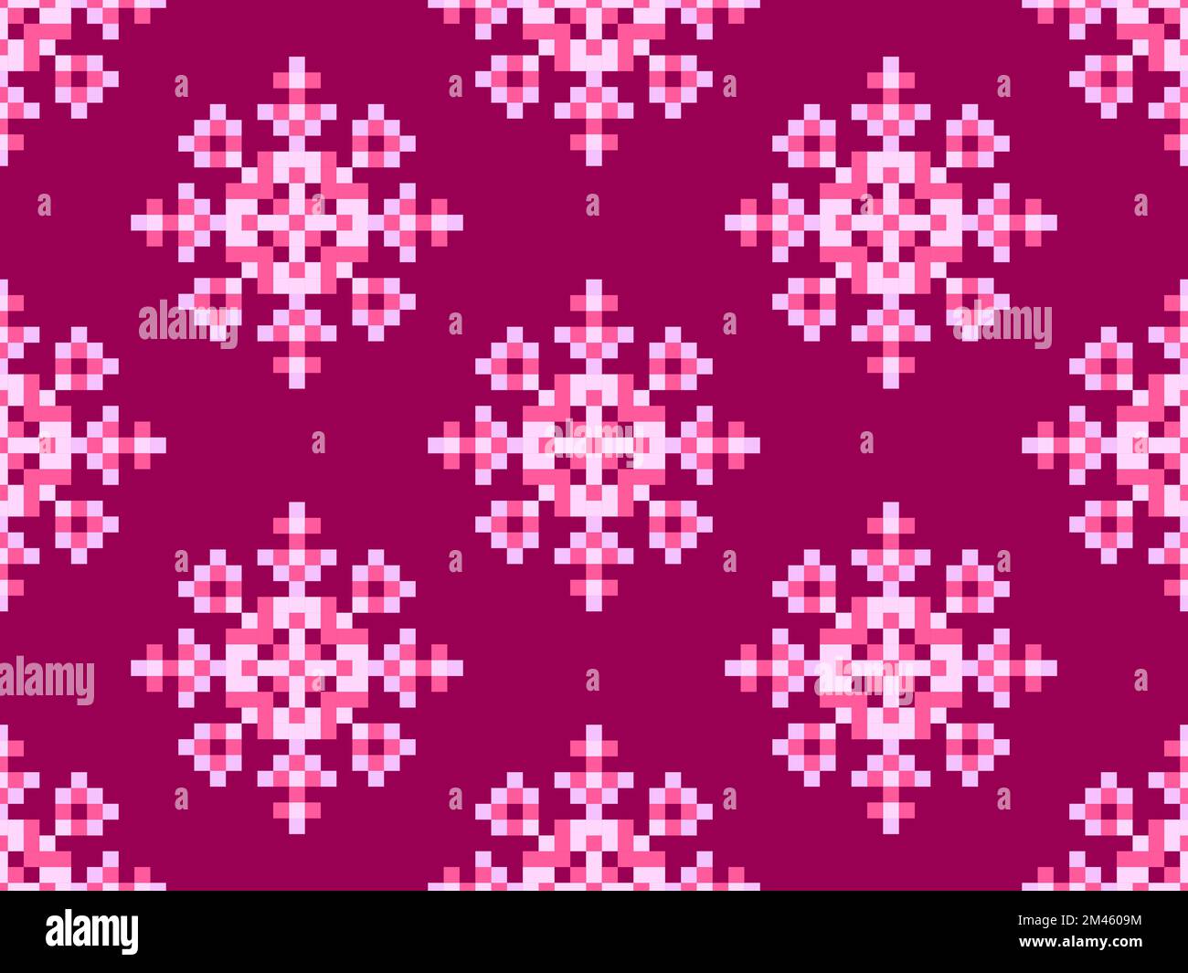 Pixel snowflakes seamless pattern. Christmas winter background in pixel ...