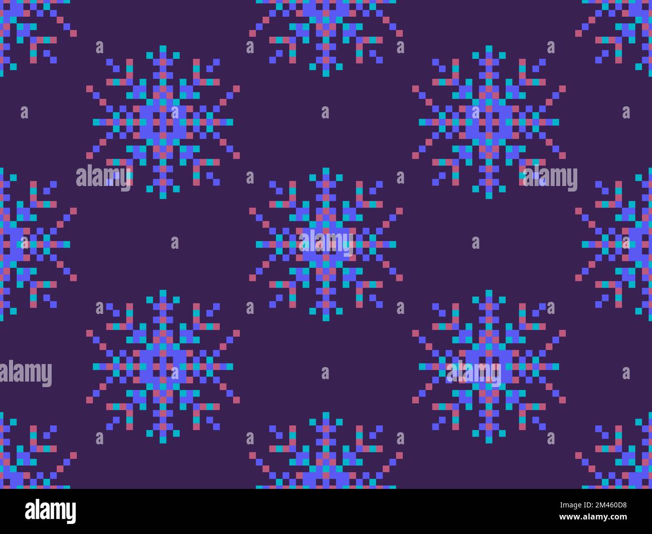 Pixel snowflakes seamless pattern. Christmas winter background in pixel ...
