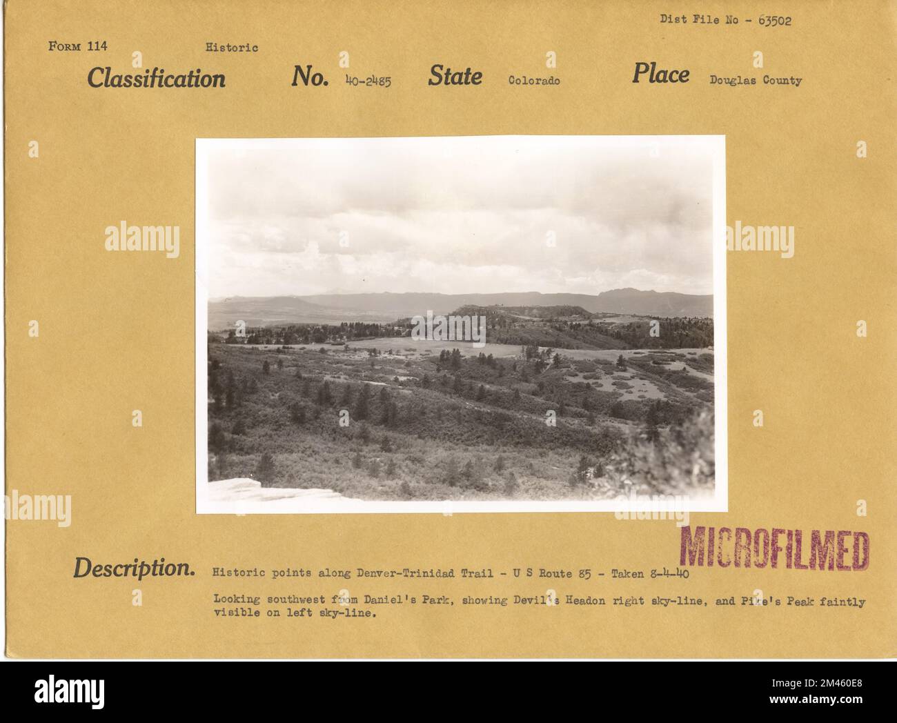 Looking Southwest from Daniel's Park, Showing Devil's Head on Right Sky ...