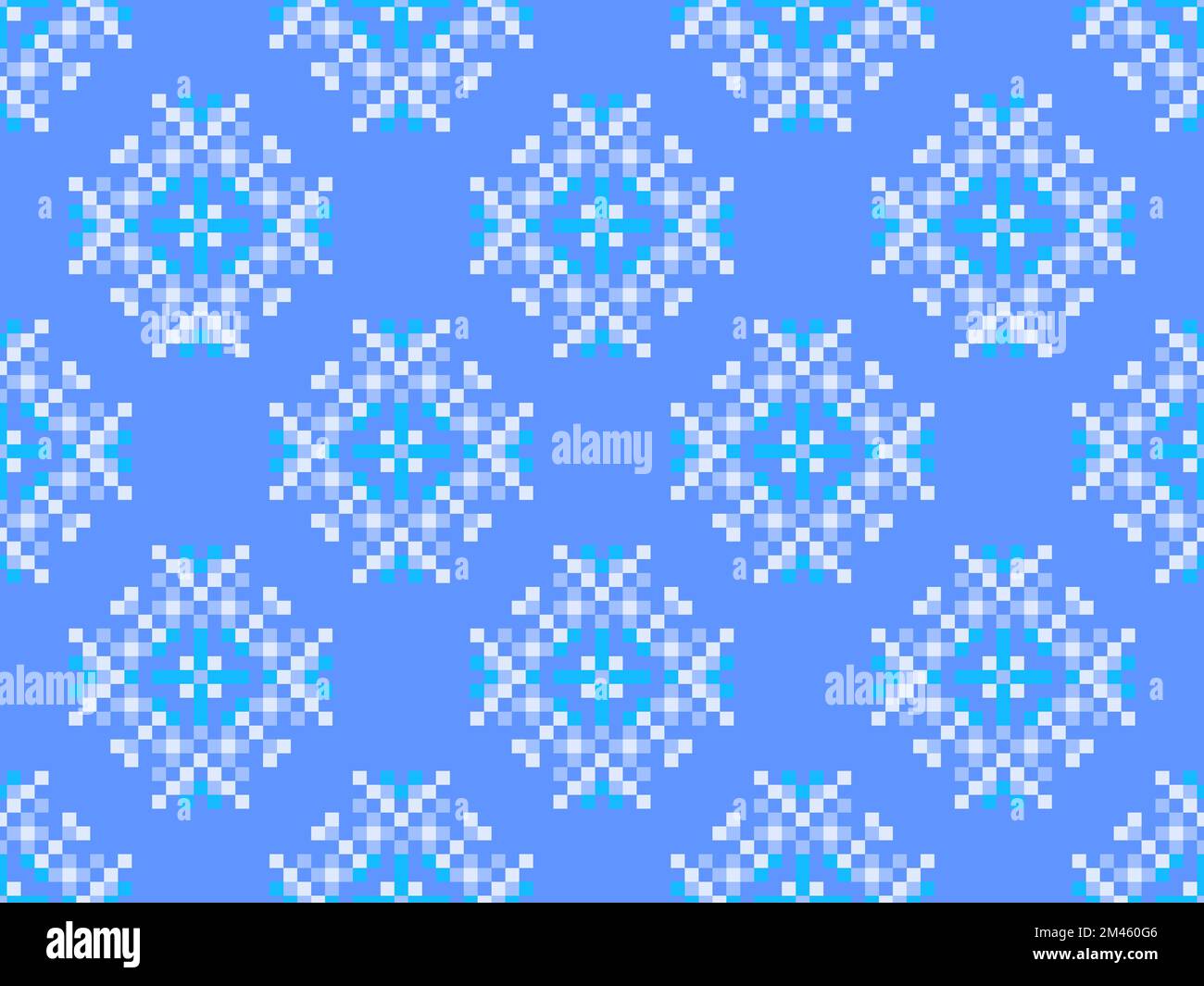 Pixel snowflakes seamless pattern. Christmas winter background in pixel ...