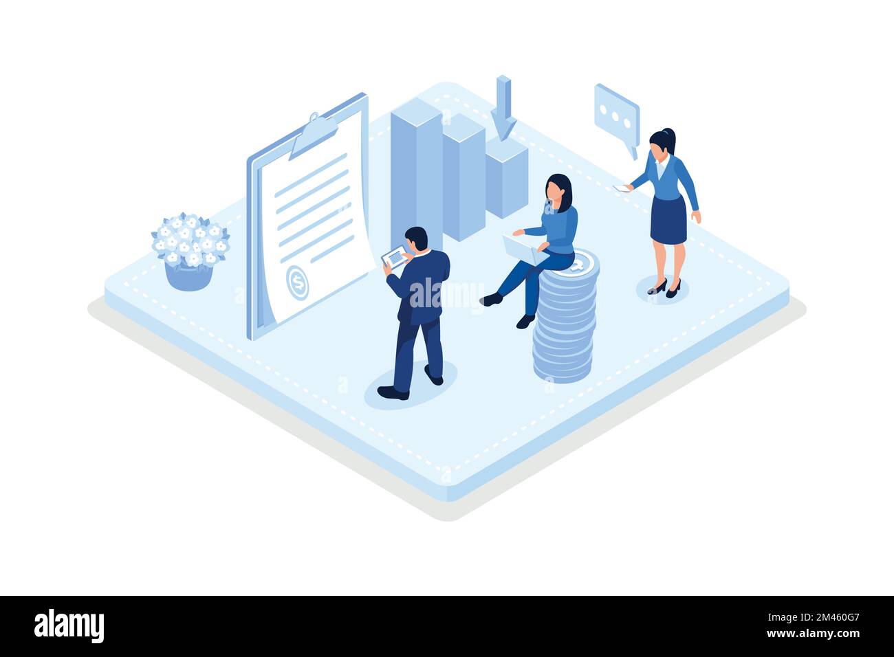 Business characters purchasing bonds or stock on capital market ...