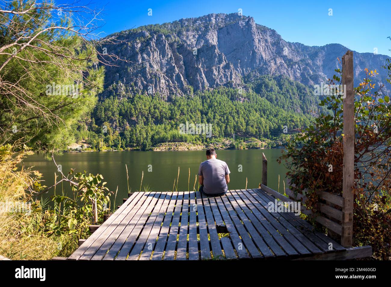 Beautiful lake on the slope of the mountain in greenery Stock Photo - Alamy