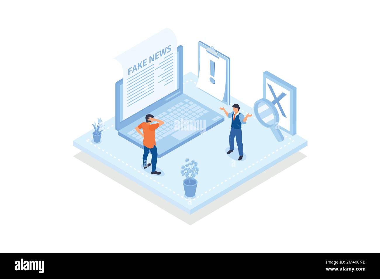 Landing page template with people reading newspaper on laptop computer ...