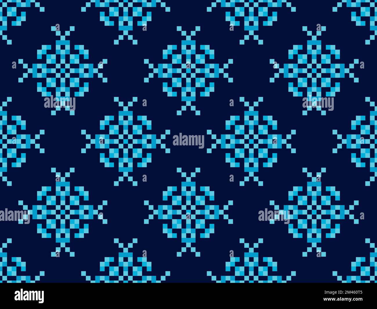 Pixel snowflakes seamless pattern. Christmas winter background in pixel ...
