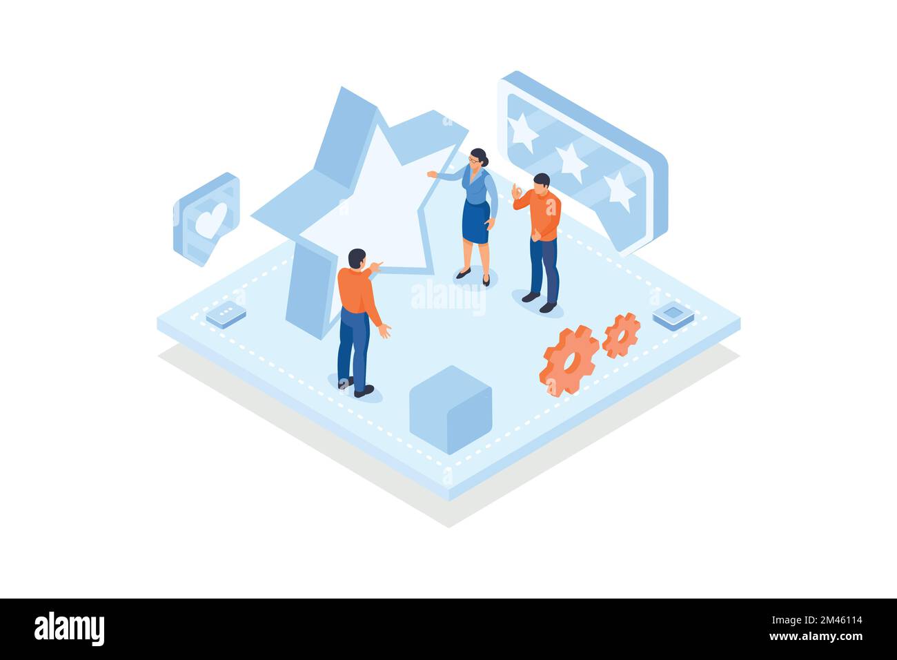 Conceptual template with group of people and golden stars. Scene for ...