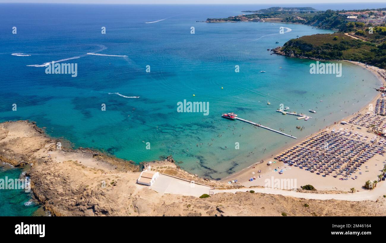 People on vacation on St. Nicholas beach by the beautiful turquoise ...