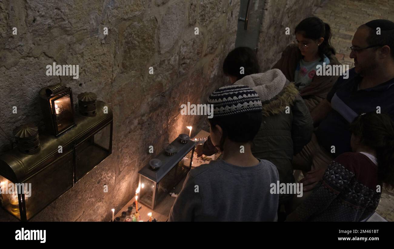JERUSALEM, ISRAEL - DECEMBER 18: Religious Jewish children light ...