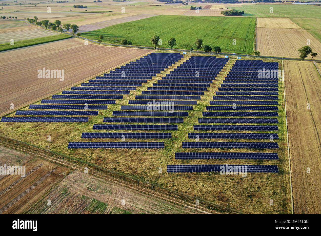 Solar batery in field. Photovoltaic panels for solar energy production ...