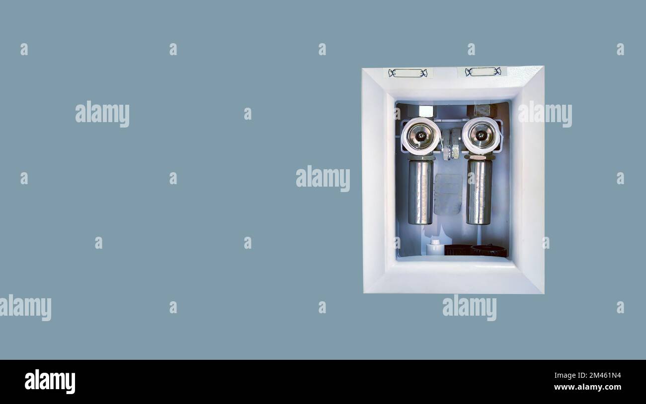 Close up water supply hose in the wall for washing machine, laundry ...