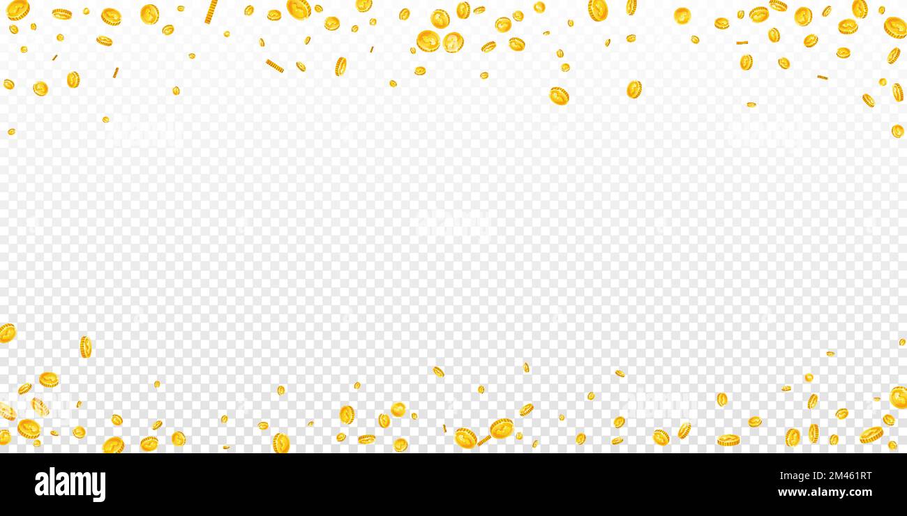 American dollar coins falling. Scattered gold USD coins. USA money ...