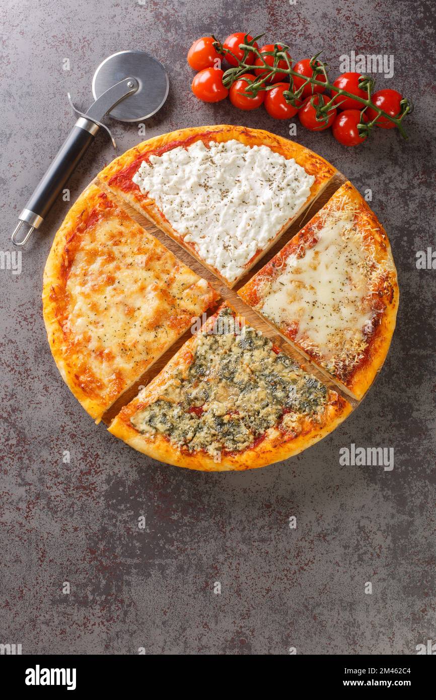 Quattro formaggi is a variety of Italian pizza topped with a combination of four kinds of cheese ...