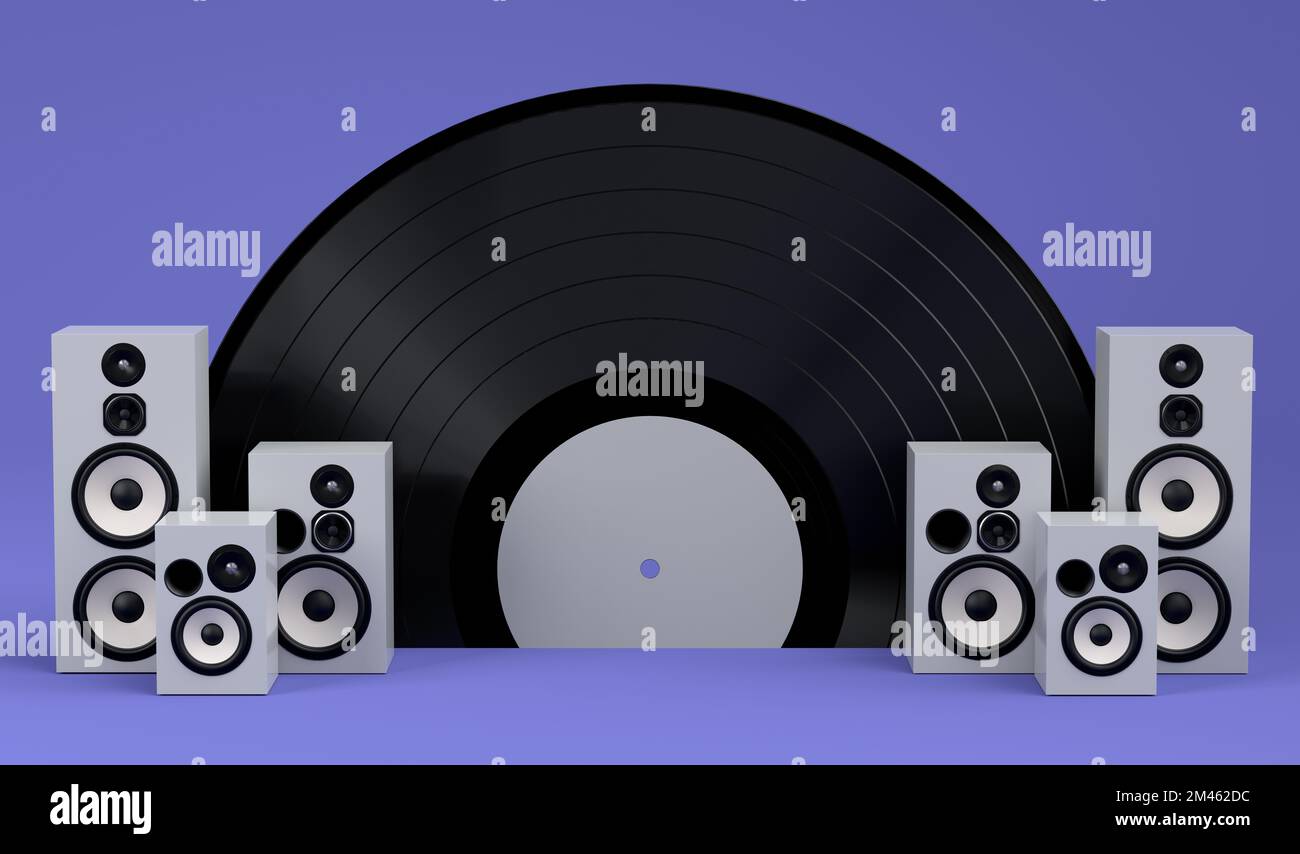 Set of Hi-fi speakers with loudspeakers isolated on violet background ...