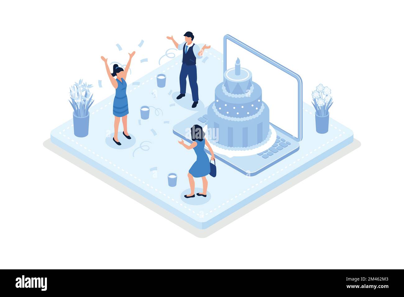 People celebrating birthday party, Characters standing near birthday ...