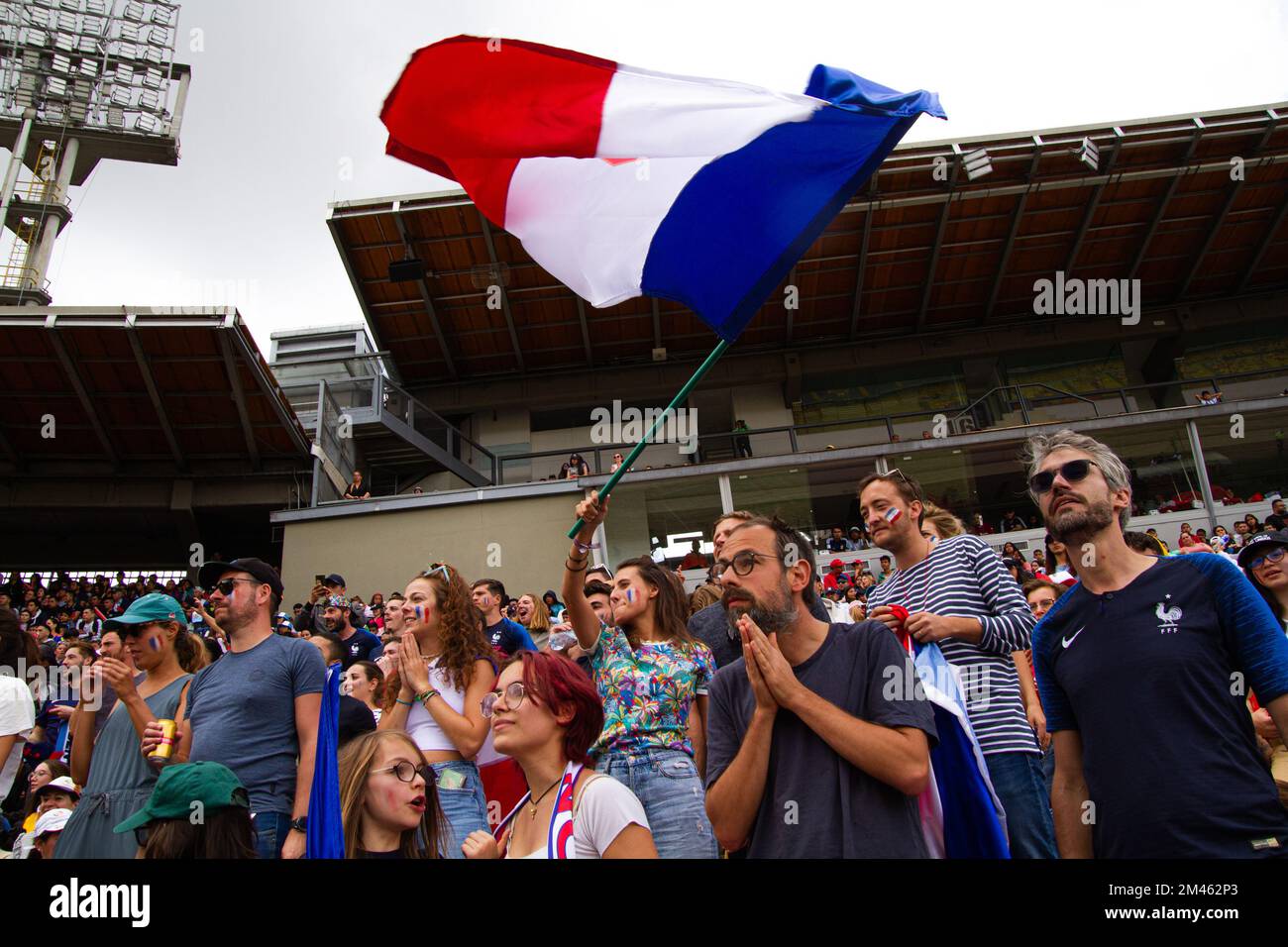 France fans react during the live transmission of the FIFA World Cup ...
