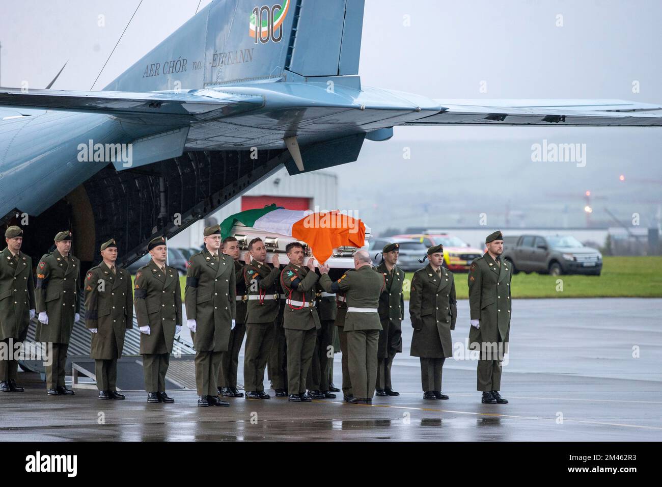 The body of of Irish UN peacekeeping soldier Sean Rooney arriving at ...