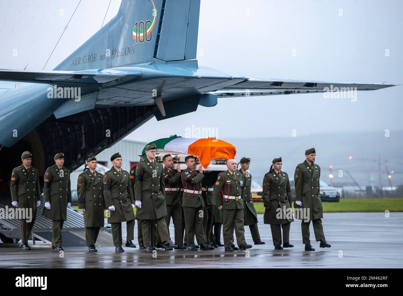 The body of of Irish UN peacekeeping soldier Sean Rooney arriving at ...
