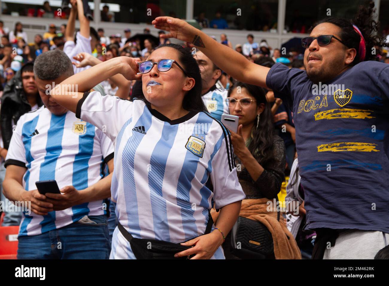 Argentinian fans react during the live transmission of the FIFA World ...