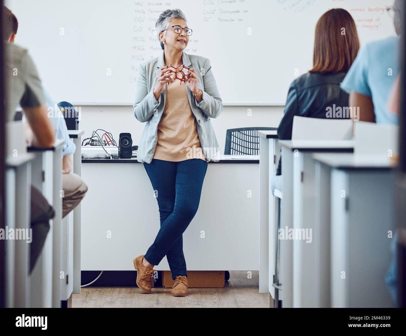 Classroom, presentation and science professor at university of physics ...