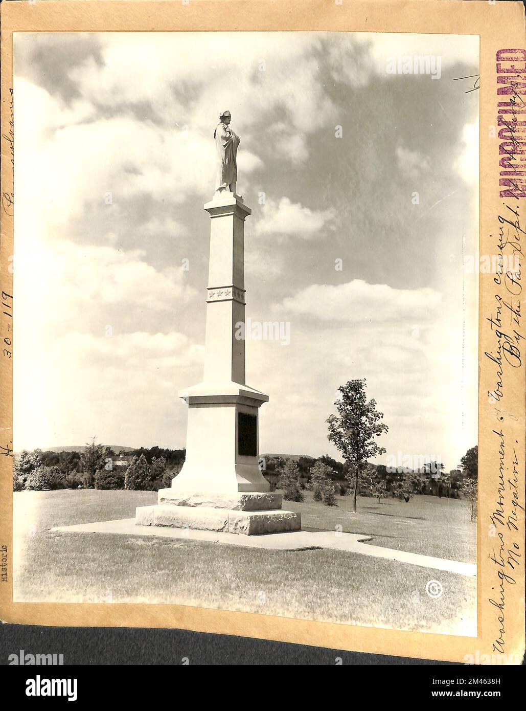 Washington's Crossing Monument. Original caption: Washington's Monument ...