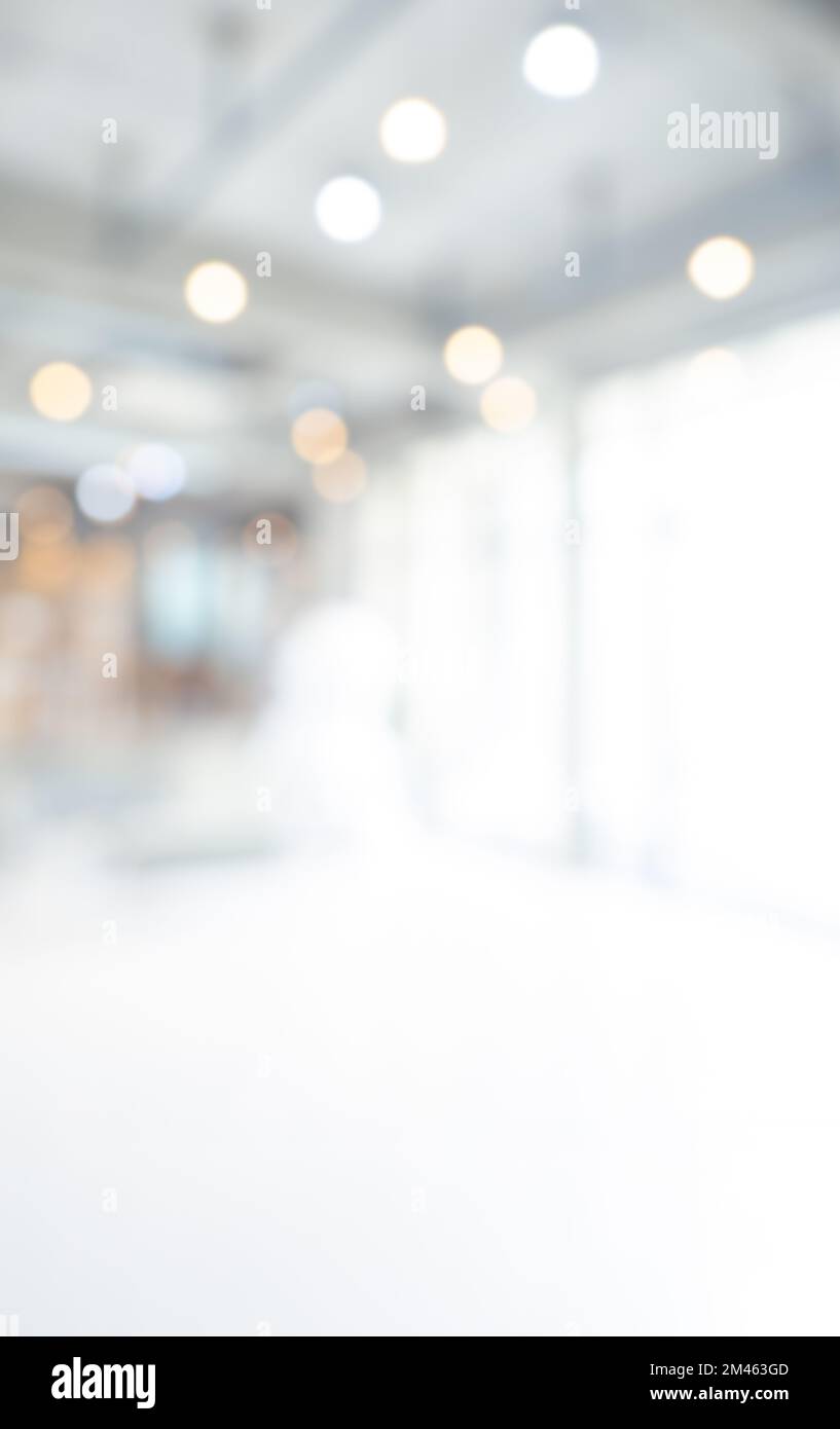 Abstract blurred modern workspace background, white indoor interior ...