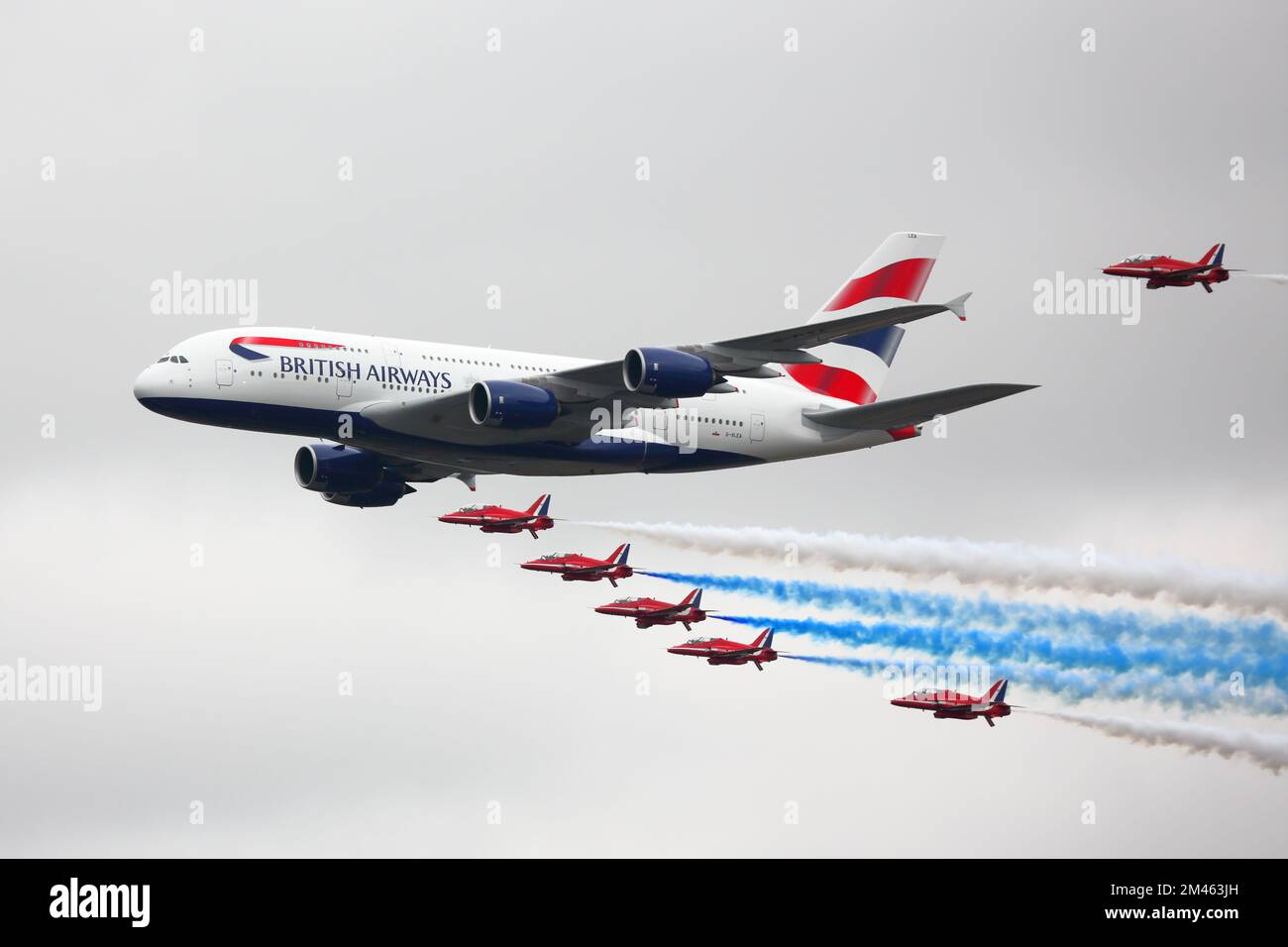 British Airways Airbus A380-800 G-XLEA during flypast with The Red ...