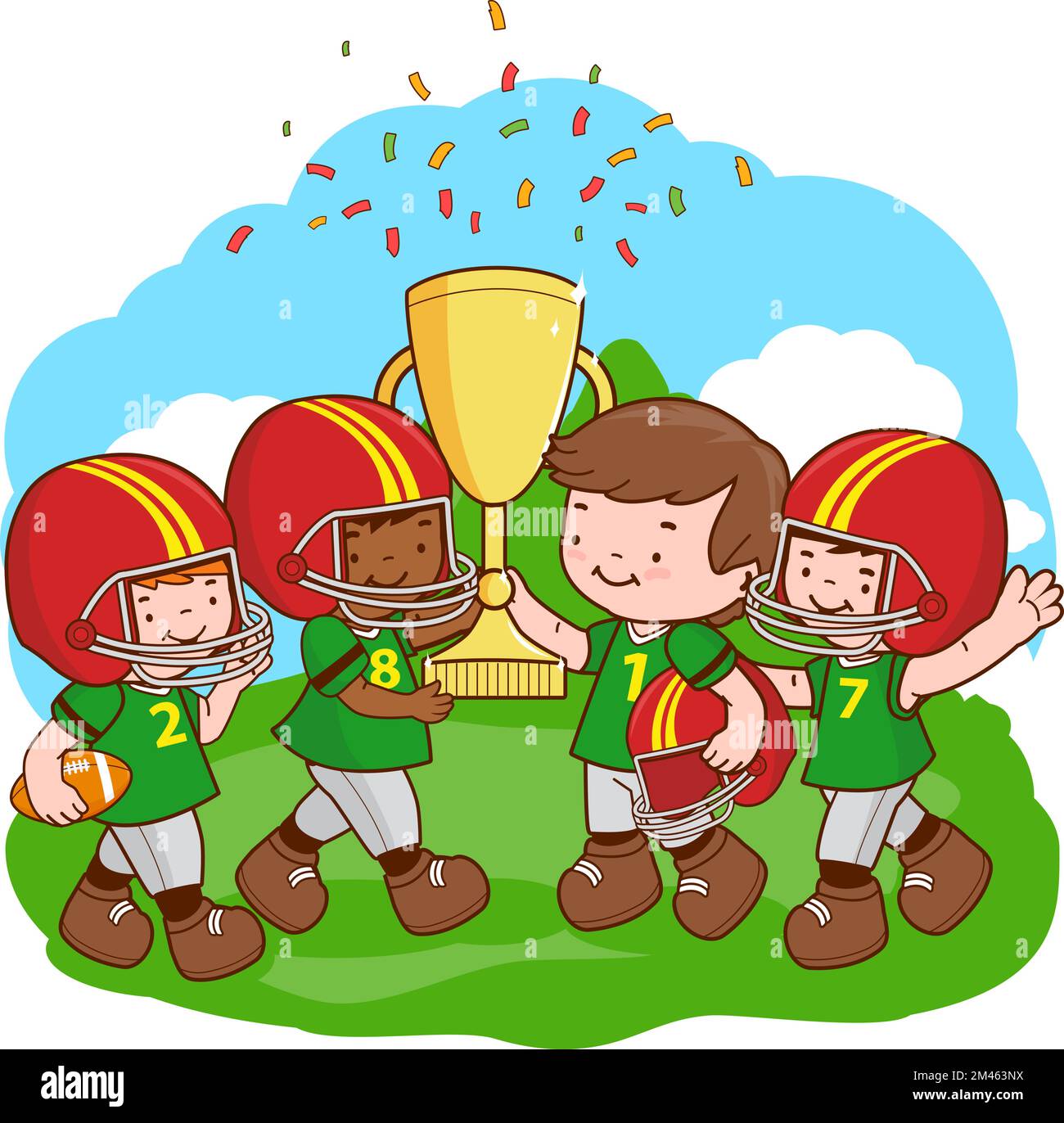 Children American football players holding a trophy at the football ...