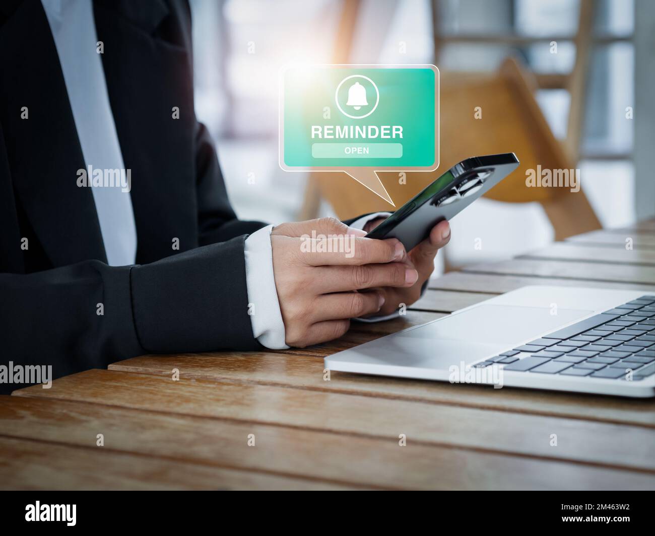 Reminder alert notification with bell icon pop-up message on smart ...