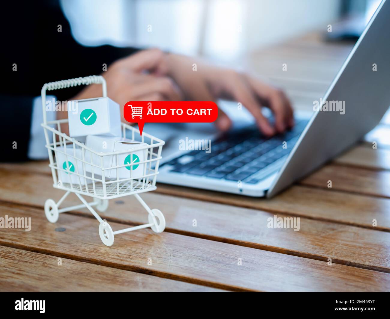 Add to cart icon sign appear on white shopping trolley cart contained ...