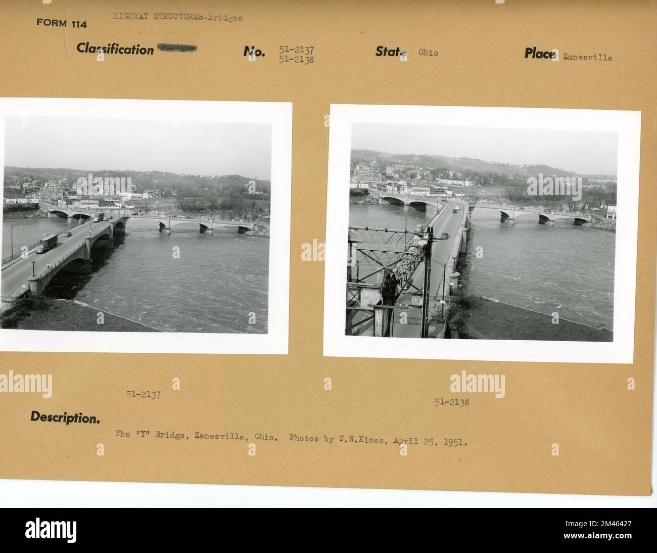 The "Y" Bridge at Zanesville, Ohio. Original caption: The "Y" Bridge at ...