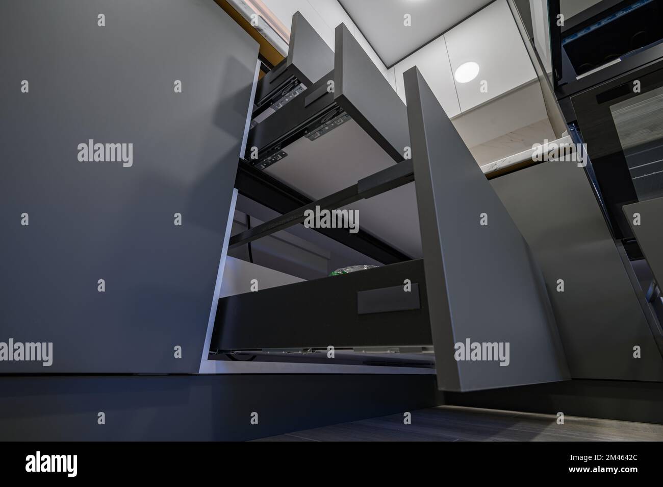 Modern simple trendy dark grey and white kitchen Stock Photo - Alamy