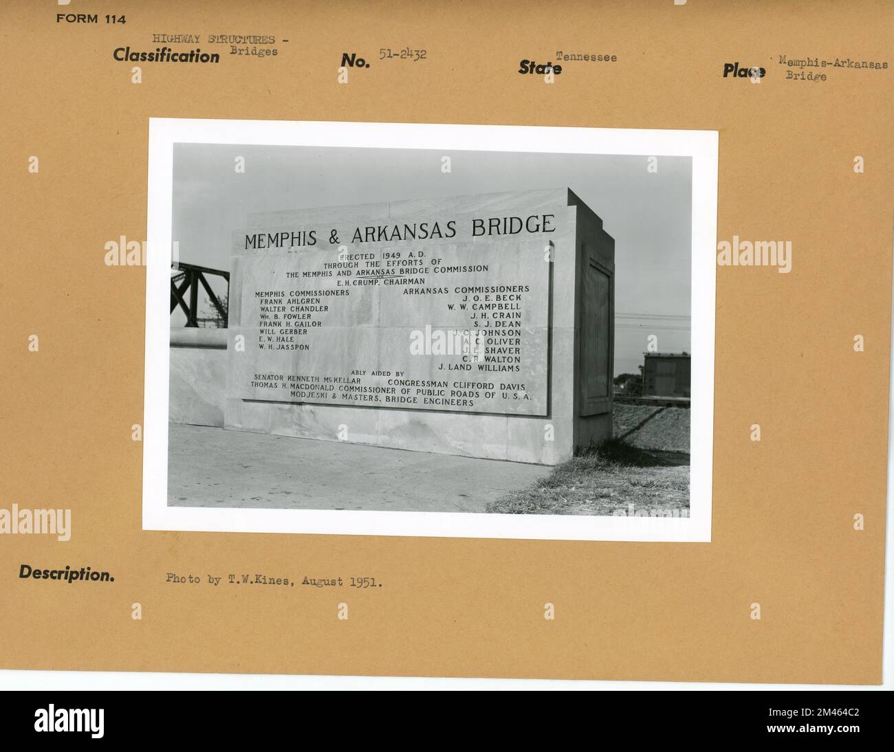 Memphis & Arkansas Bridge: Stone inscription celebrating the bridge ...