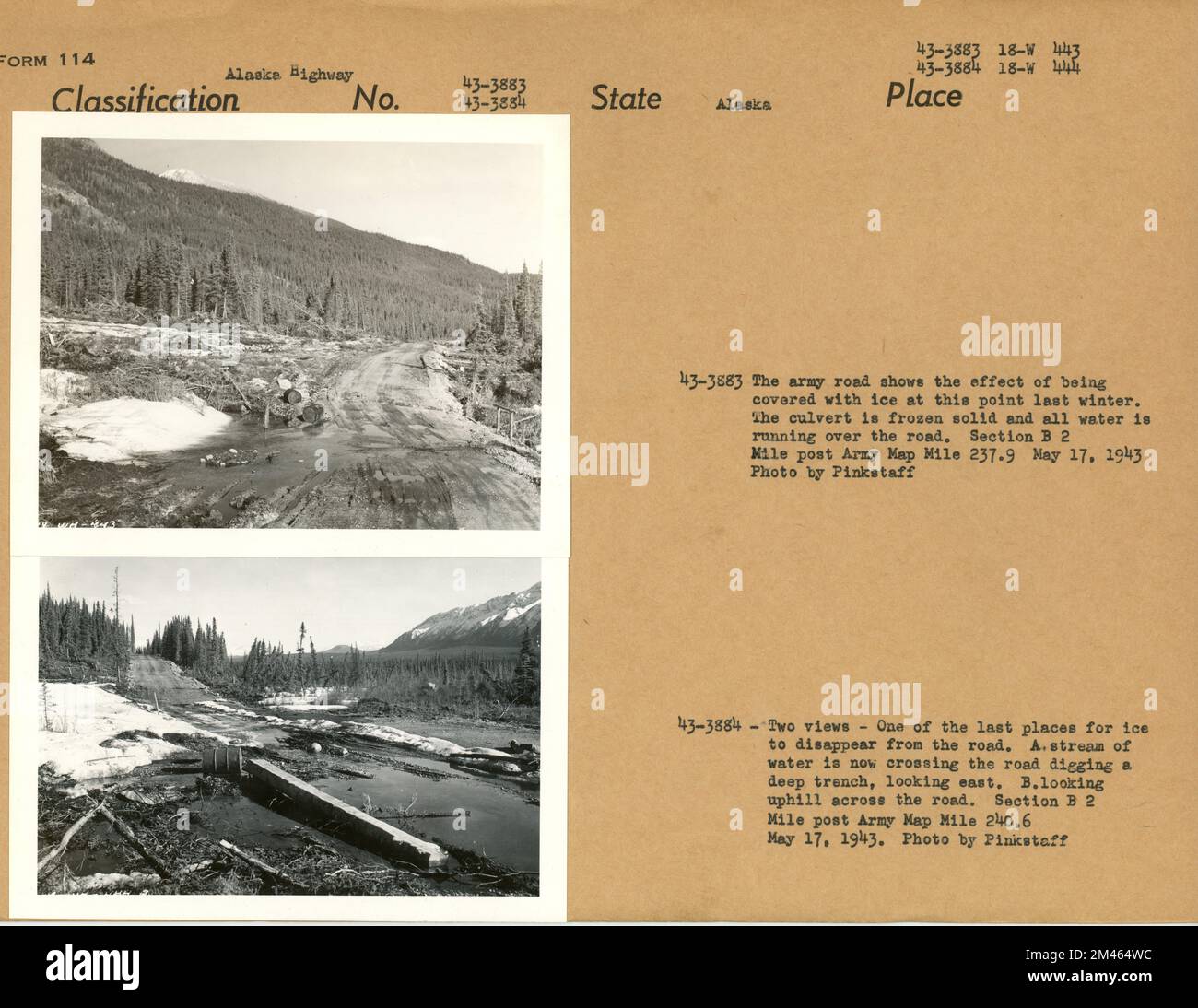 Effects of winter ice coverage on the Army Road; Stream of melting ice ...
