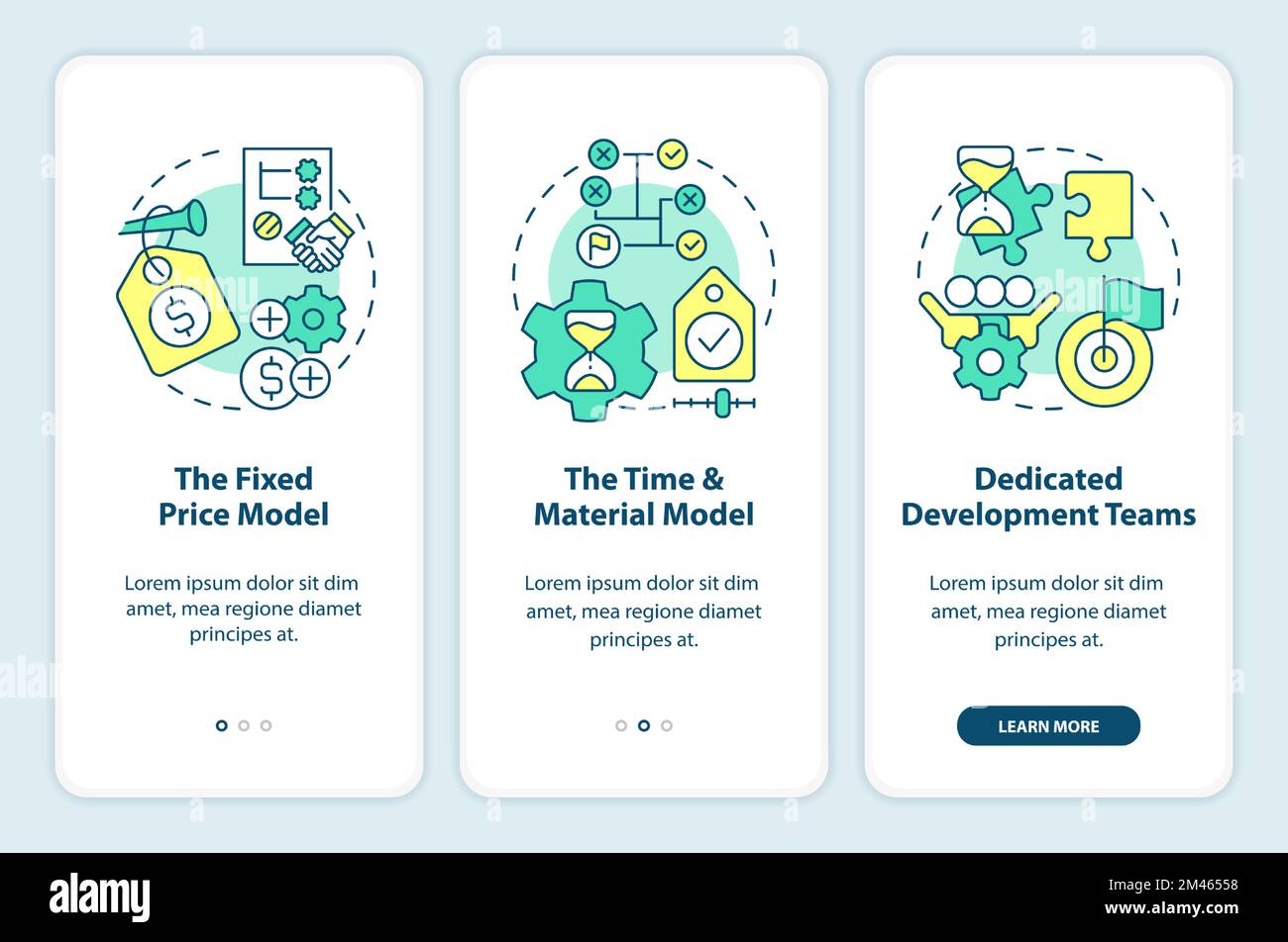 Common outsourcing models onboarding mobile app screen Stock Vector ...