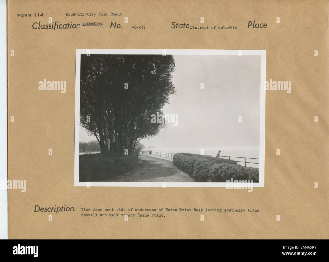View from east side of underpass of Hains Point Road looking southeast ...