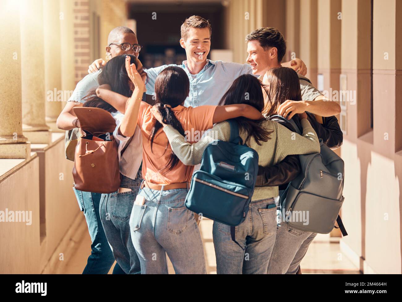 University, students and diversity friends hug at campus in support ...