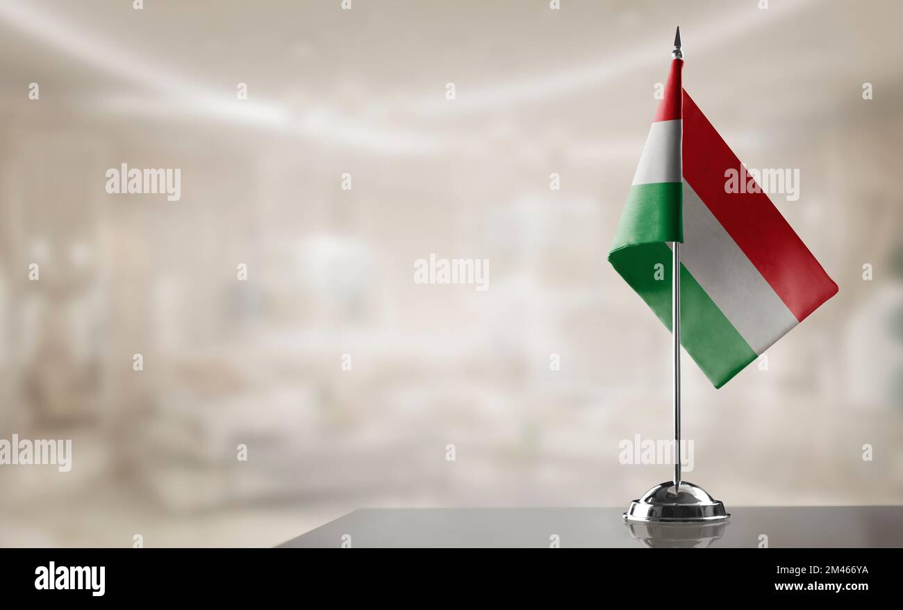 A small Hungary flag on an abstract blurry background Stock Photo - Alamy