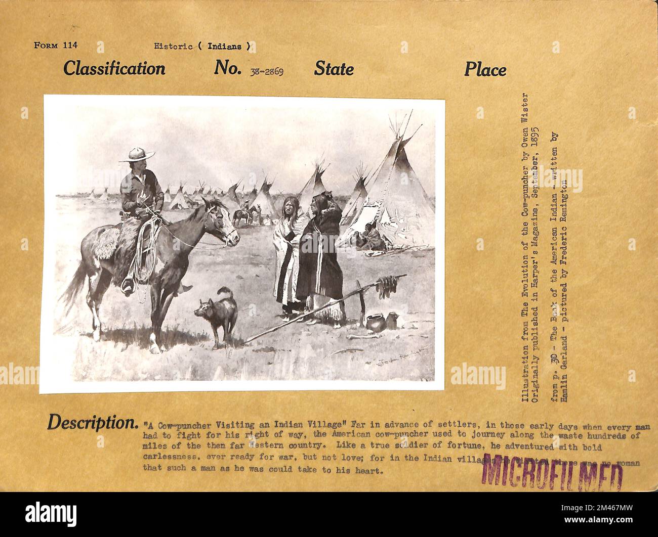 A Cow-puncher Visiting an Indian Village. Original caption: "A Cow ...