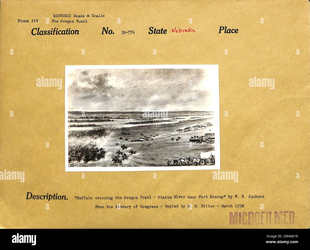 Buffalo Crossing the Oregon Trail, Platte River Near Fort Kearny ...