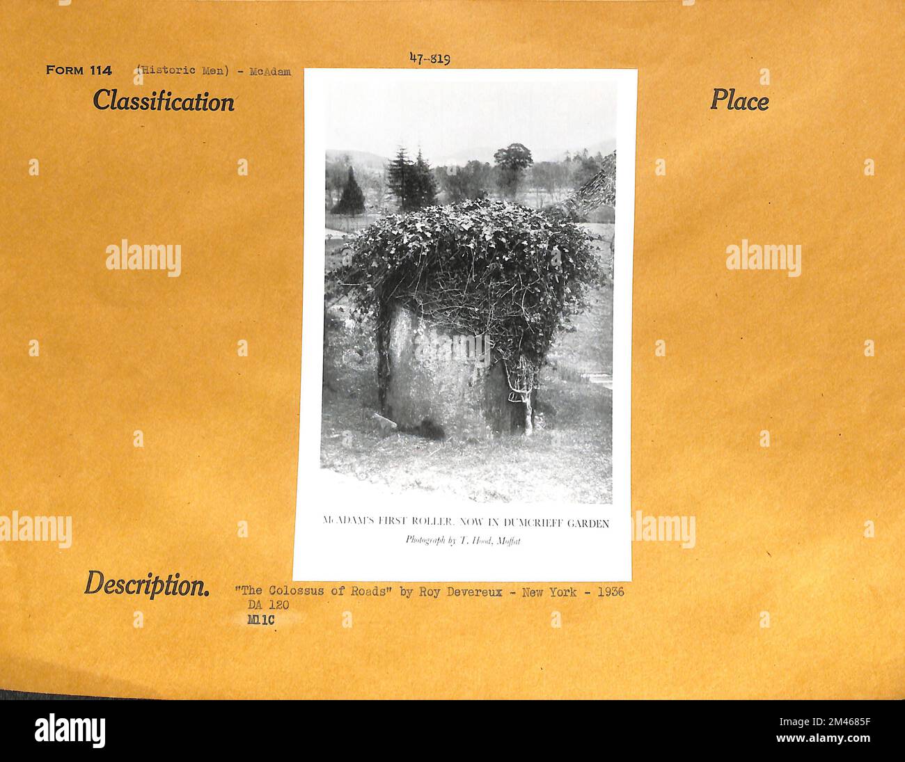 McAdam's First Roller, Now in Dumcrieff Garden. Original caption ...