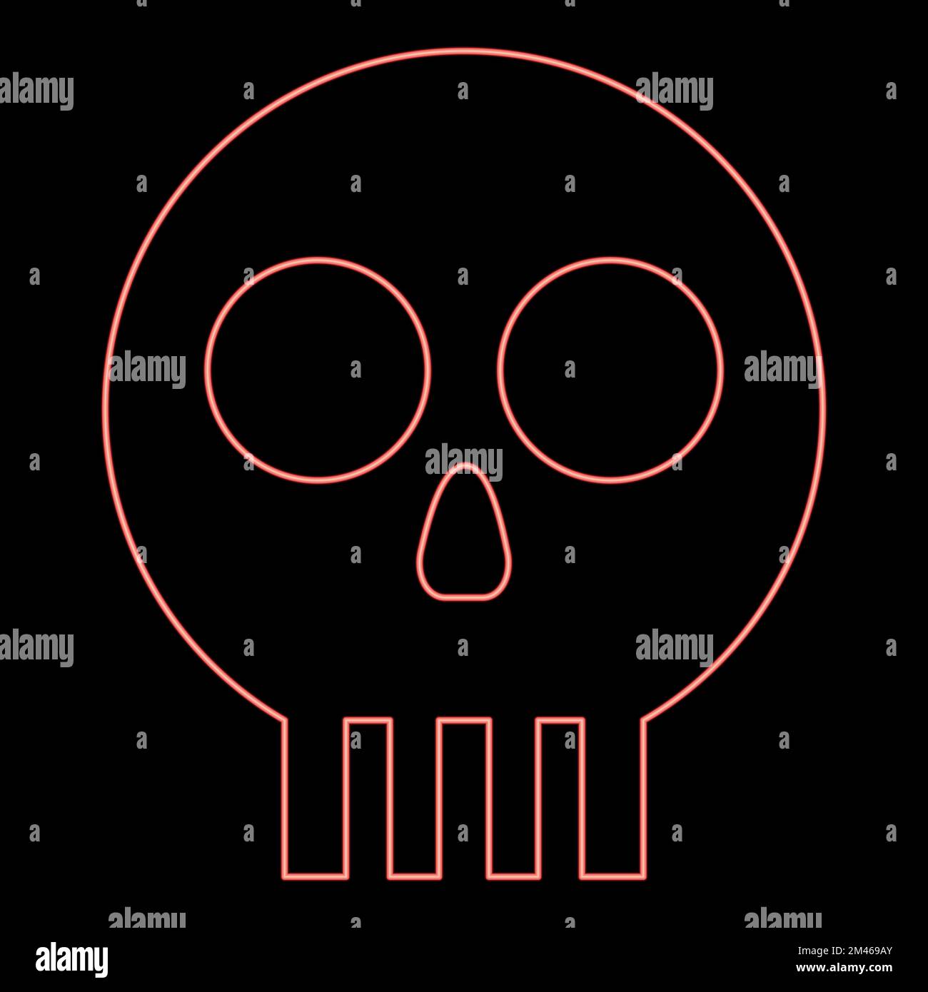 Neon human skull Cranium red color vector illustration image flat style ...