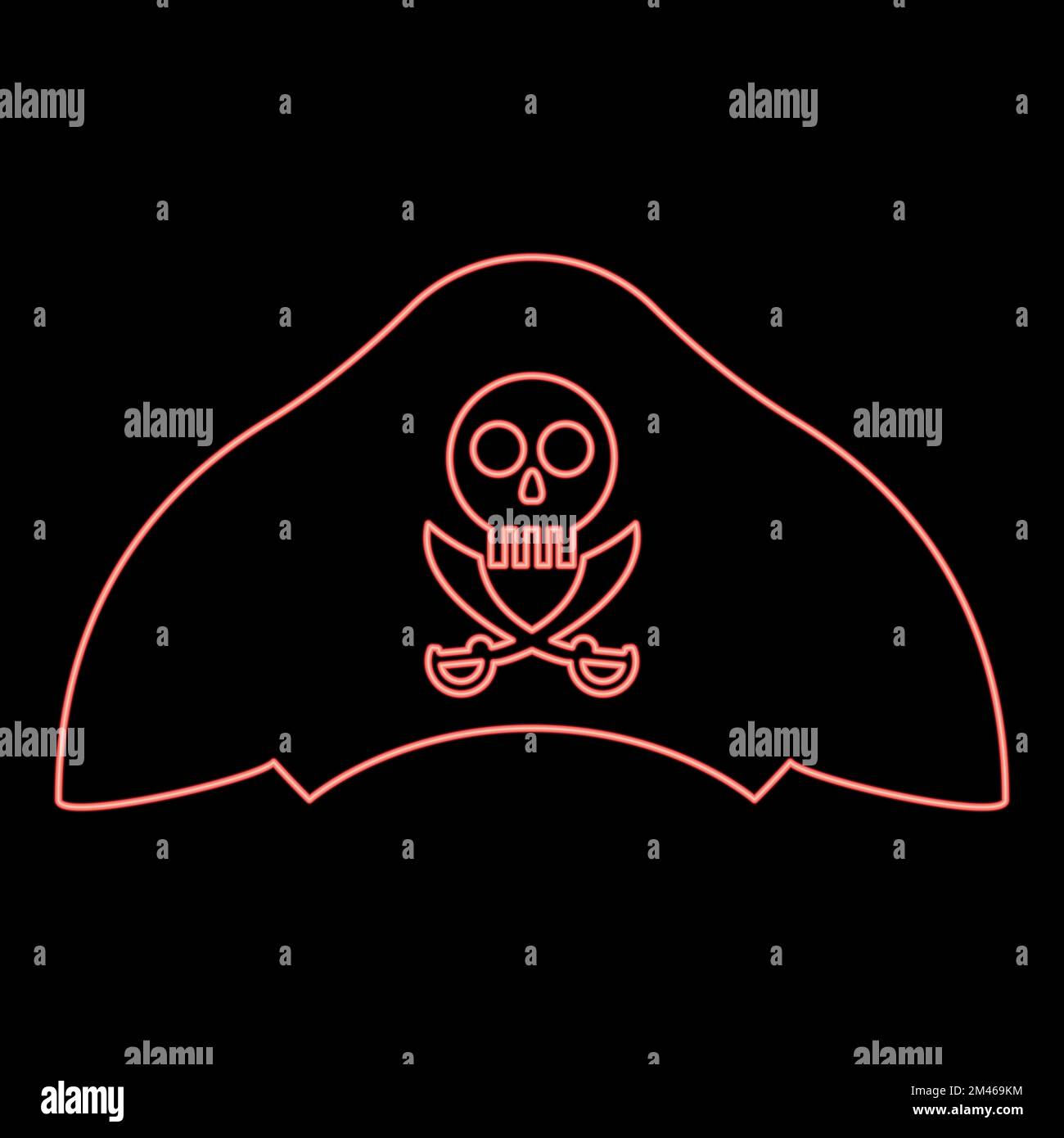 Neon pirate hat with skull and saber cutlass red color vector ...