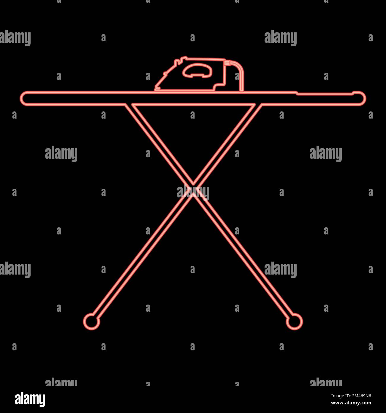 Neon ironing board with iron red color vector illustration image flat ...