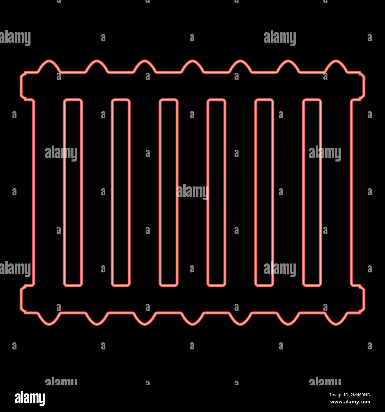 Neon cast iron battery Heating radiator red color vector illustration ...