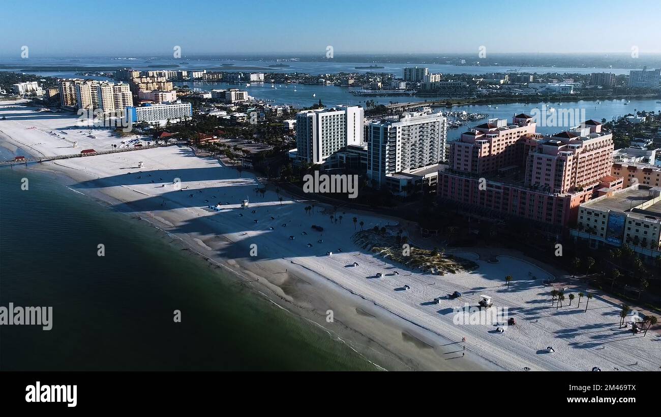 An aerial view of Florida beach surrounded by buildings and water Stock ...